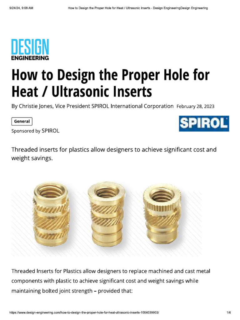 How To Design The Proper Hole For Heat Inserts | PDF
