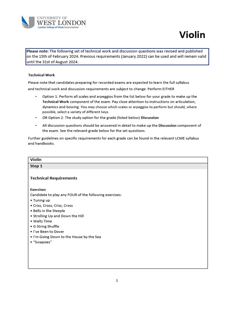Violin Technical Work Guidelines | PDF | Scale (Music) | Violin