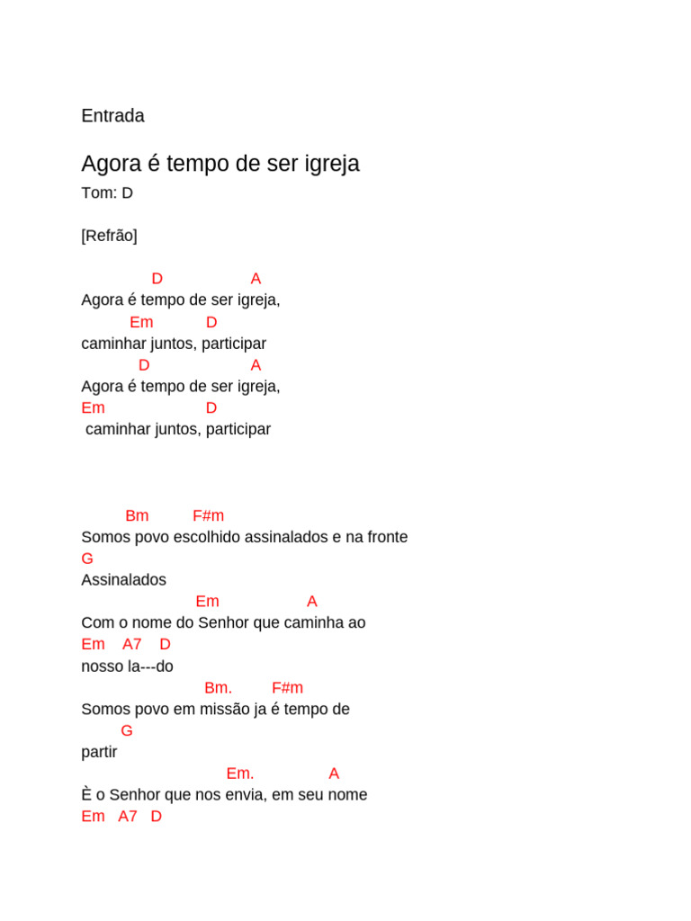 Canto: Agora é Tempo de Ser Igreja | PDF