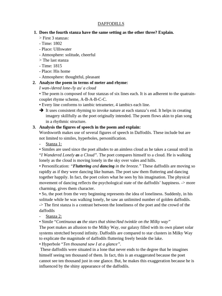Review DAFFODILLS + SONNET 71 + FIGURES OF SPEECH | PDF | Poetry