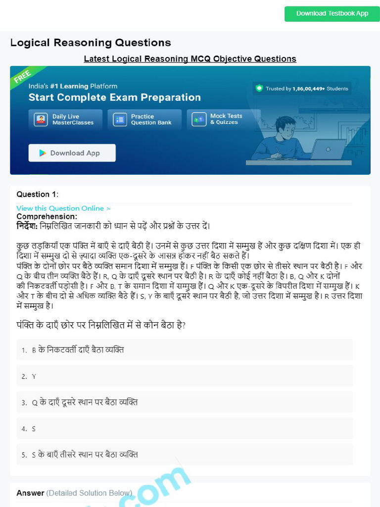 MCQ On Logical Reasoning 5eea6a0e39140f30f369e41d | PDF