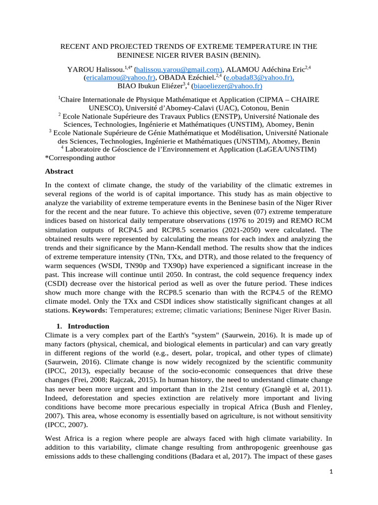 TEMPERATURE EXTREMES TREND Journal Ok | PDF | Climate | Climate Change