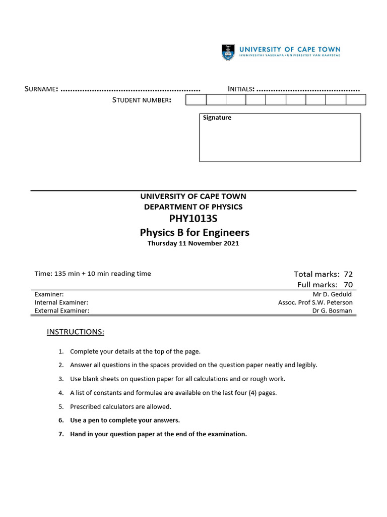 Exam - 1013S 2021 Rev 02 | PDF | Waves | Capacitor