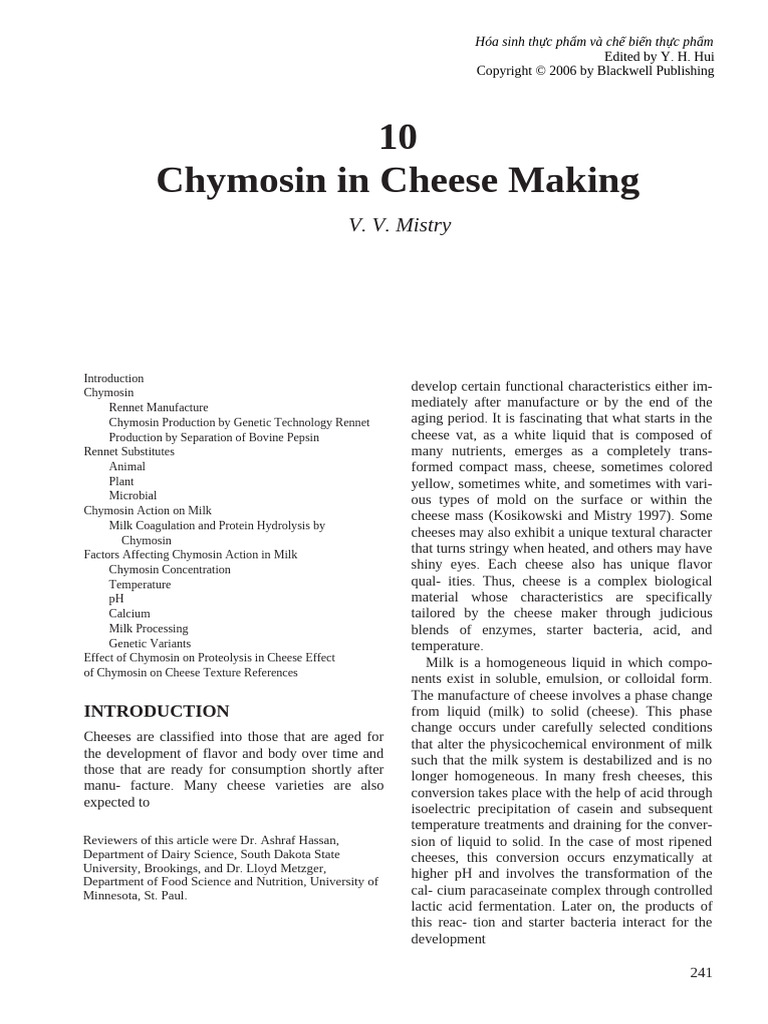 Chymosin in Cheese Making PDF | PDF | Cheese | Cheesemaking