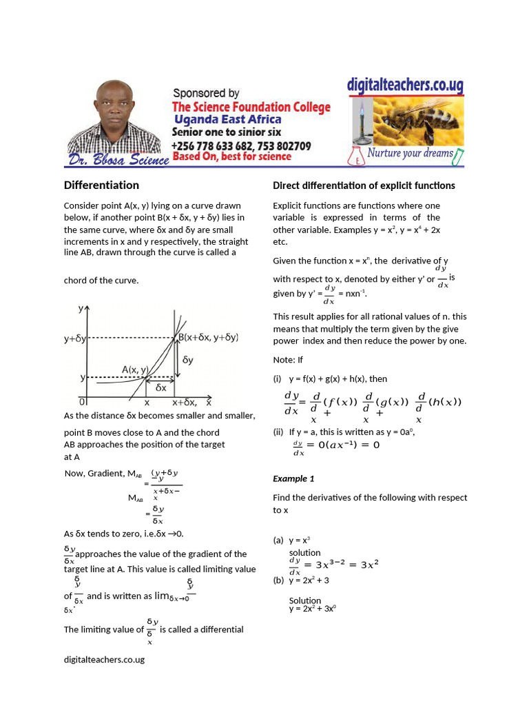 Differentiation A Level Pdf Derivative Function Mathematics