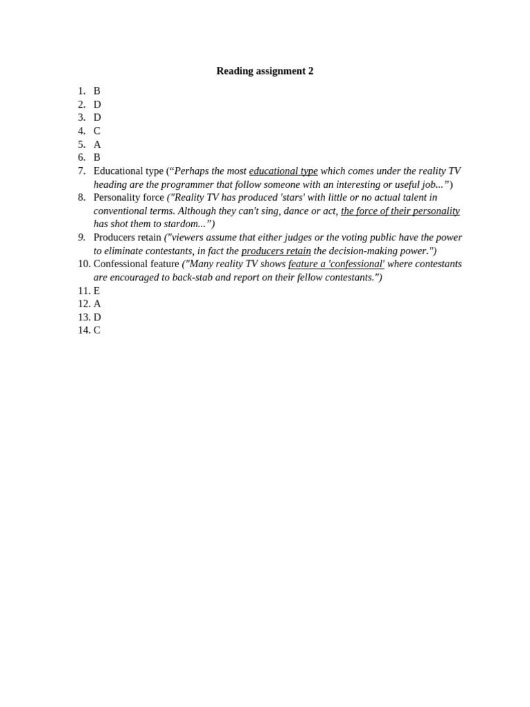 Reading Assignment 2 - TTNA | PDF | Games & Activities