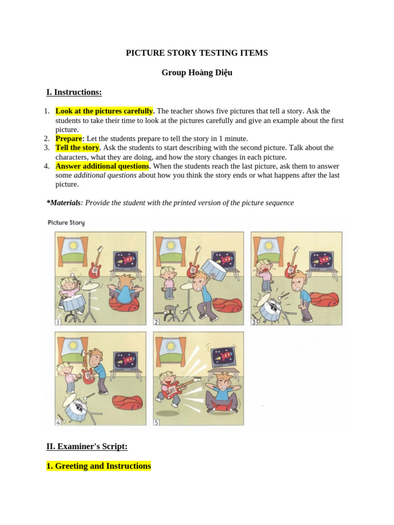 Picture Story Speaking Test Guide | PDF