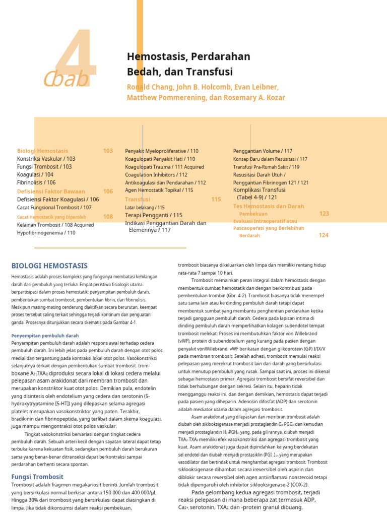 Bab 4 Hemostasis, Surgical Bleeding, and Transfusion | PDF