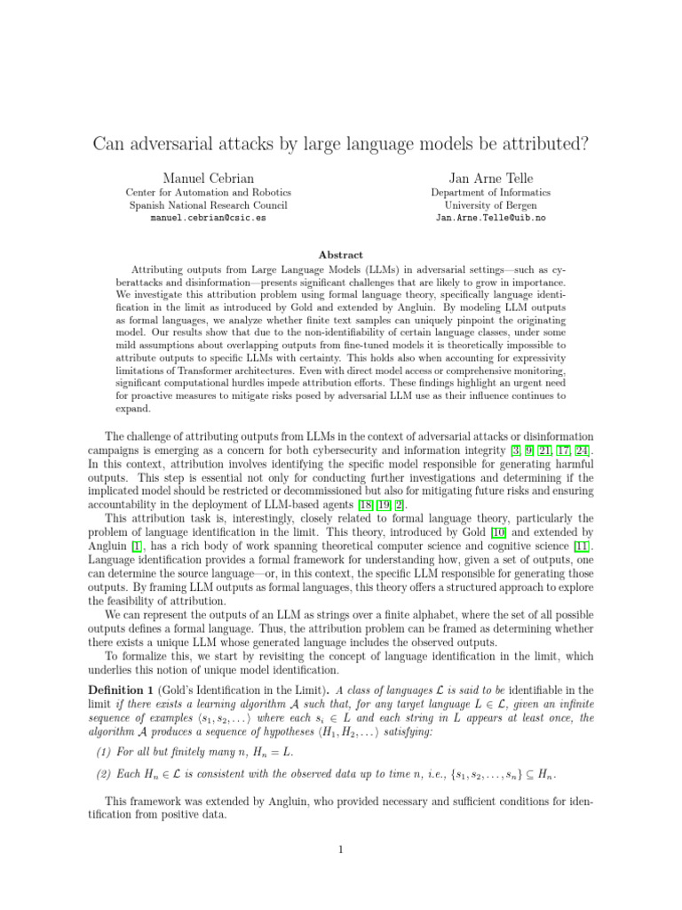 Can Adversarial Attacks by Large Language Models Be Attributed? | PDF ...