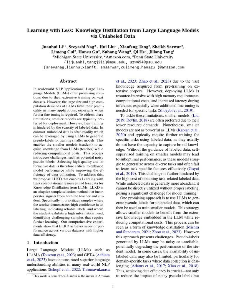 Learning With Less: Knowledge Distillation From Large Language Models Via Unlabeled Data | PDF ...