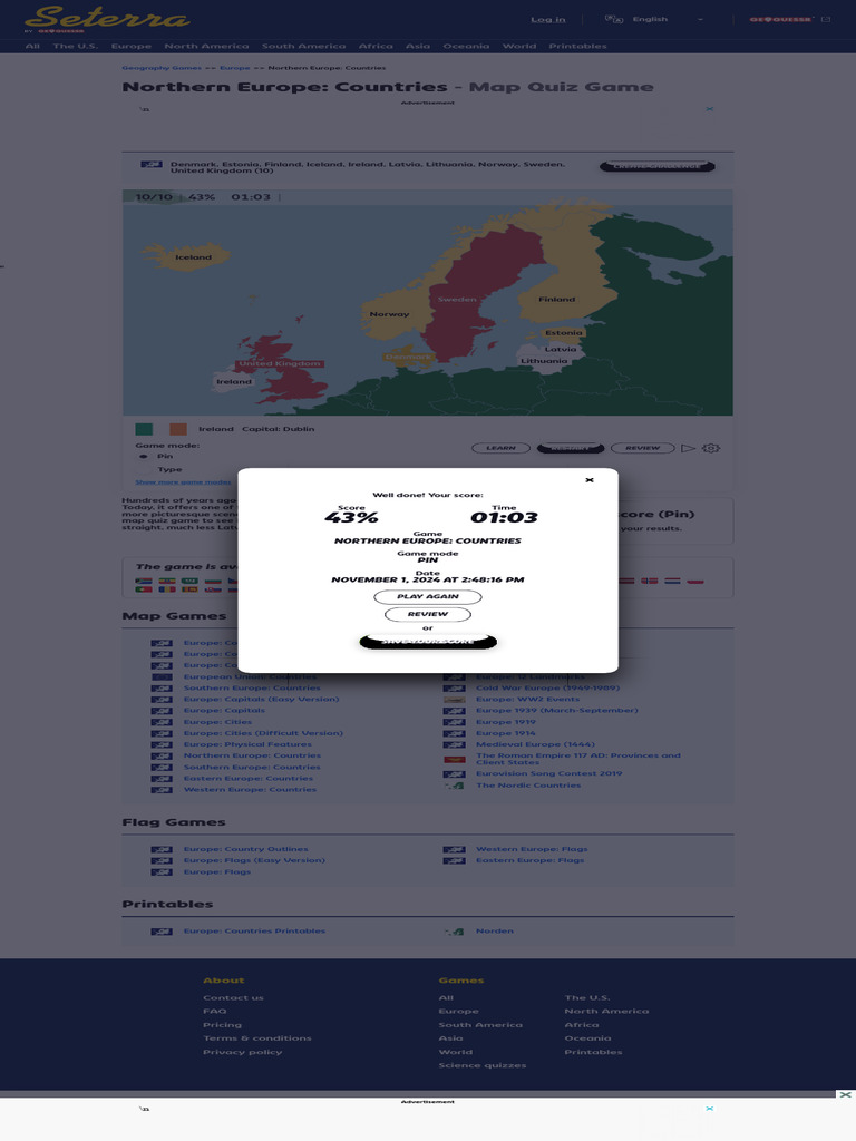 Northern Europe Countries - Map Quiz Game - Seterra | PDF | Europe ...