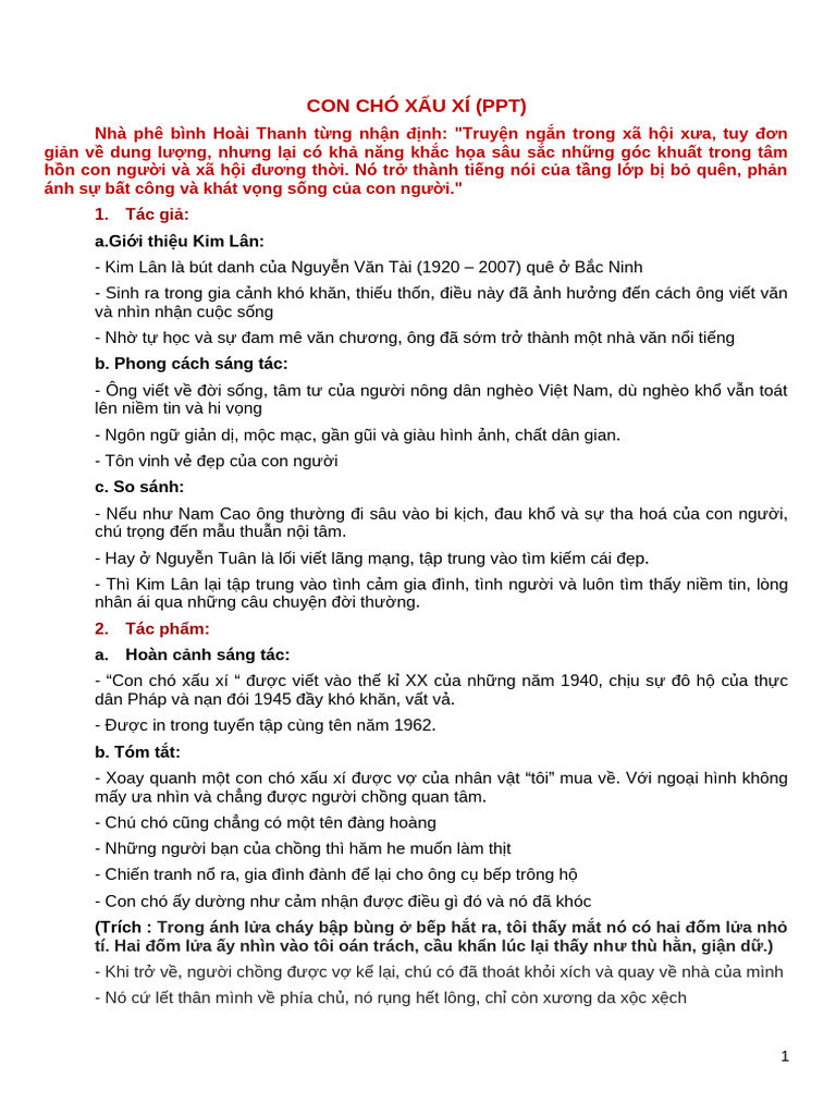 THUYẾT TRÌNH VĂN "CON CHÓ XẤU XÍ" | PDF