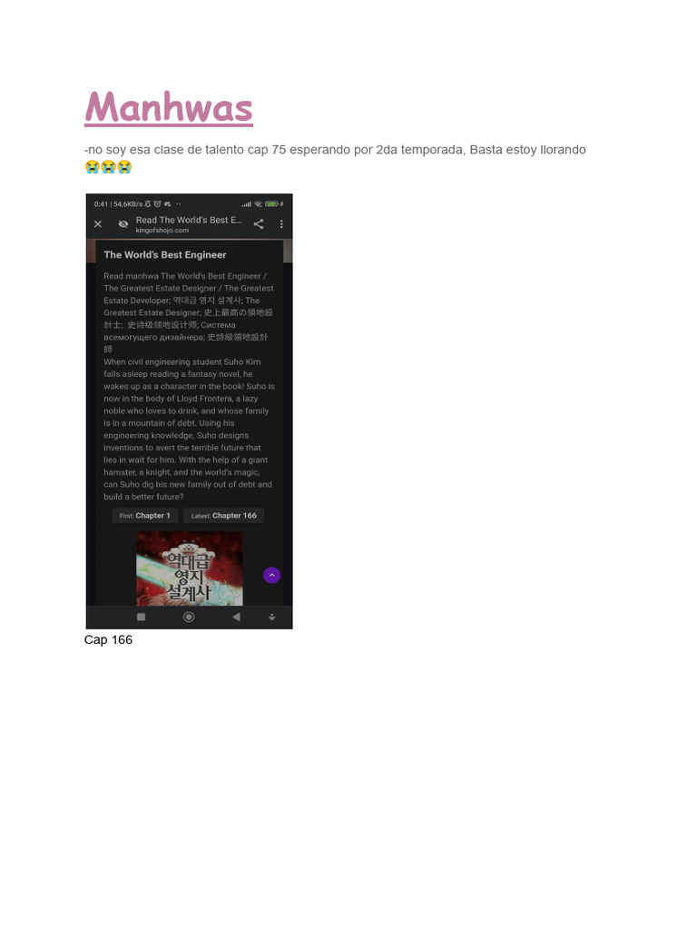 Manhwas: Resumen y Actualizaciones | PDF
