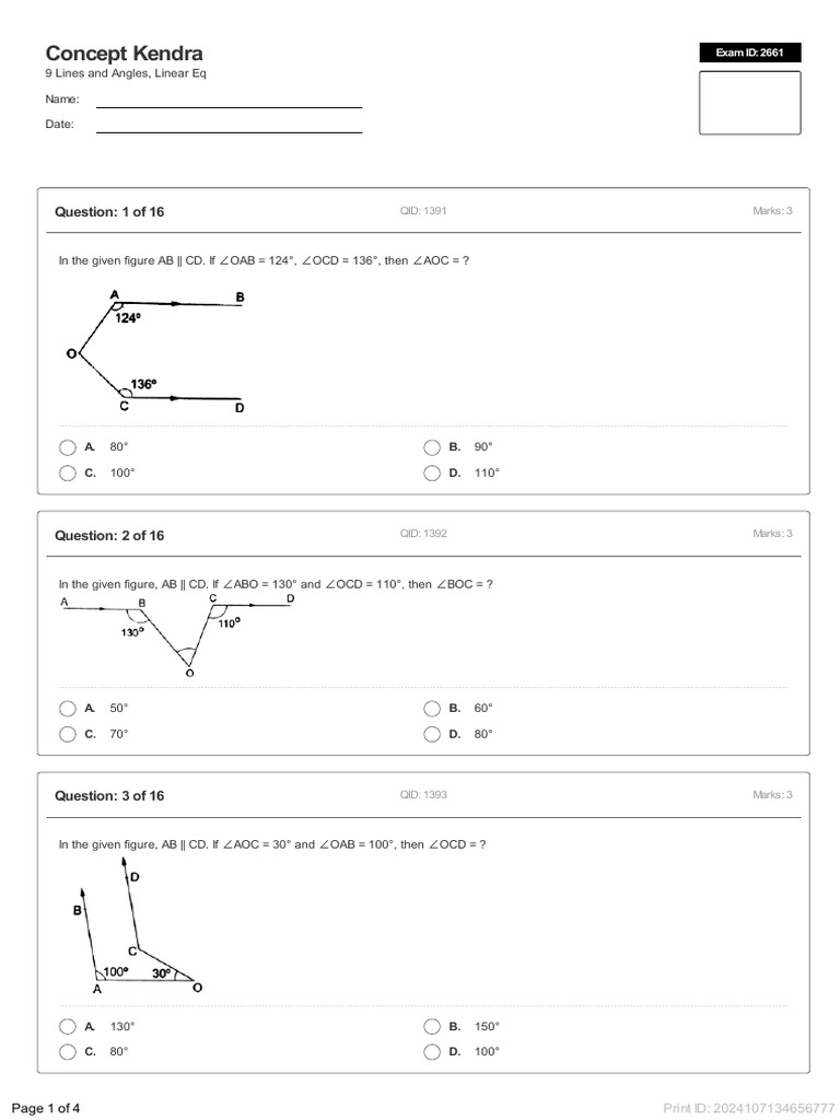 Lines and Angles Linear Eq | PDF | Angle | Mathematics
