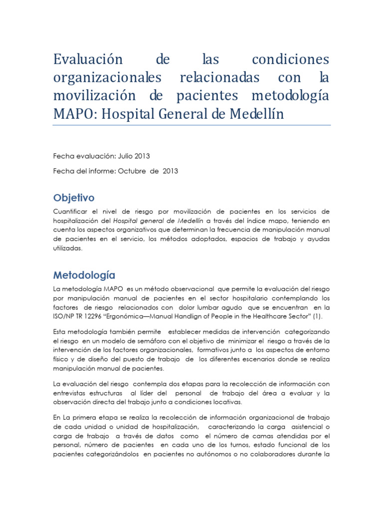Evaluación MAPO en Hospital Medellín | PDF | Hospital | Factores humanos y ergonomía