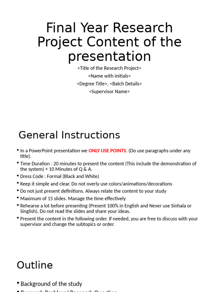 Final Year Research Project Content of The Presentation | PDF