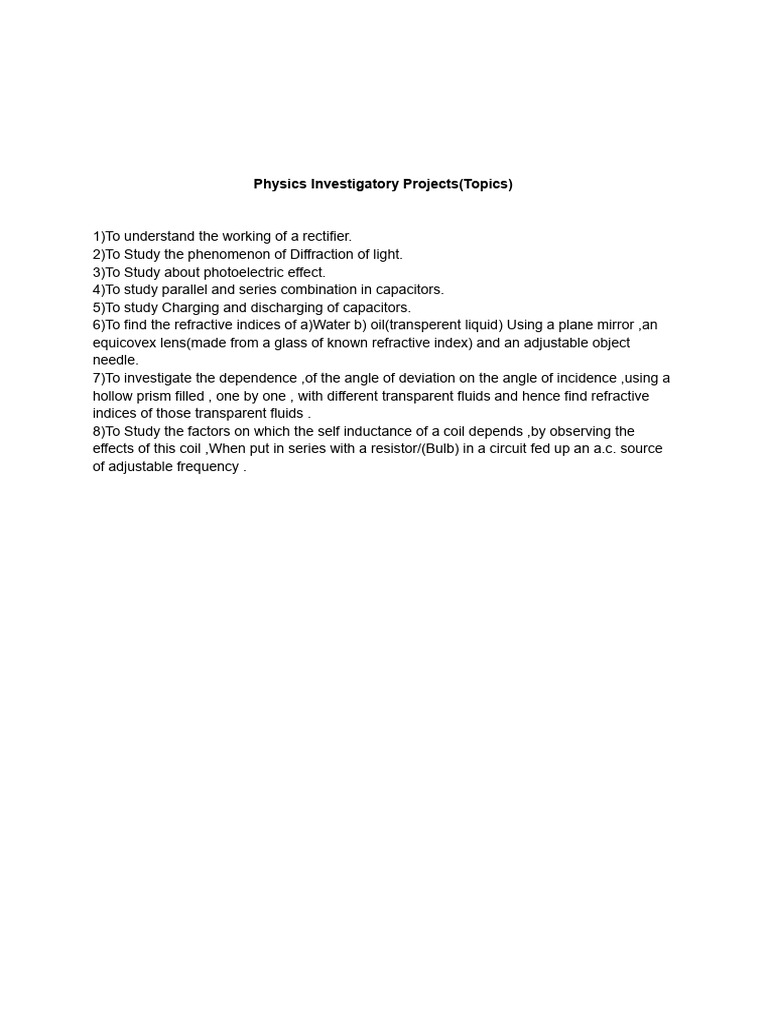 Class 12 Physics Investigatory Topics | PDF