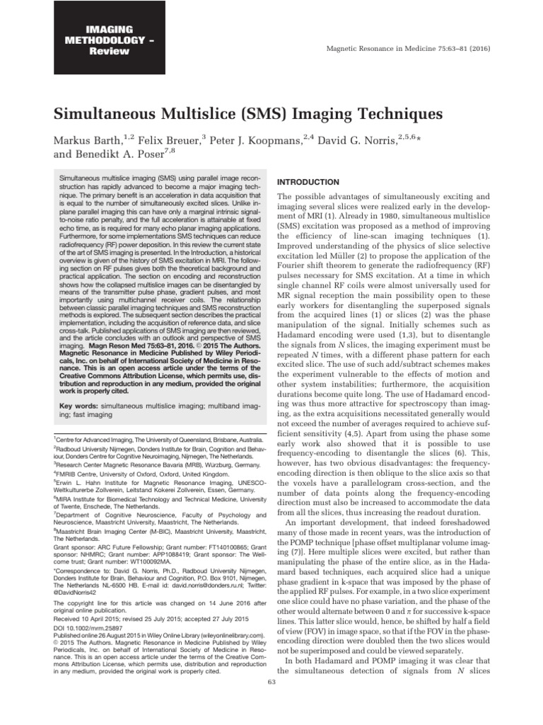 Simultaneous Multislice SMS Imaging Techniques | PDF | Magnetic Resonance Imaging