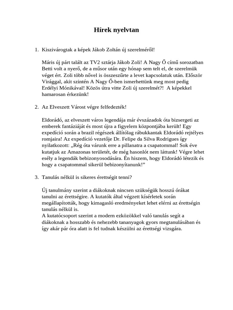 Hírek Nyelvtan | PDF