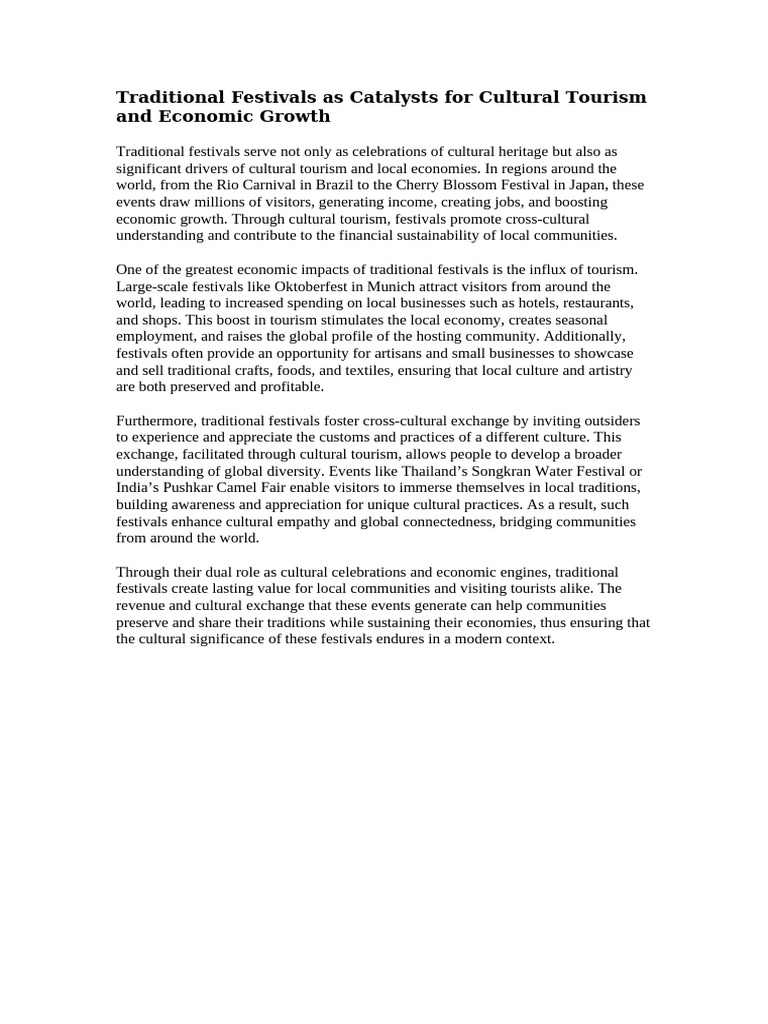 Traditional Festivals As Catalysts For Cultural Tourism and Economic ...