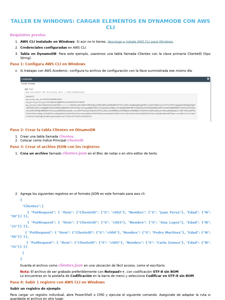 06-Taller Aws-Cli Dynamodb Windows | PDF | Archivo de computadora | Software