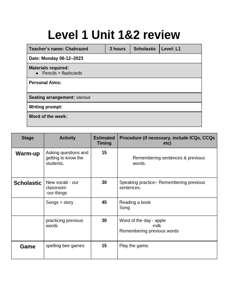 Scholastic LP L1 U6 | PDF