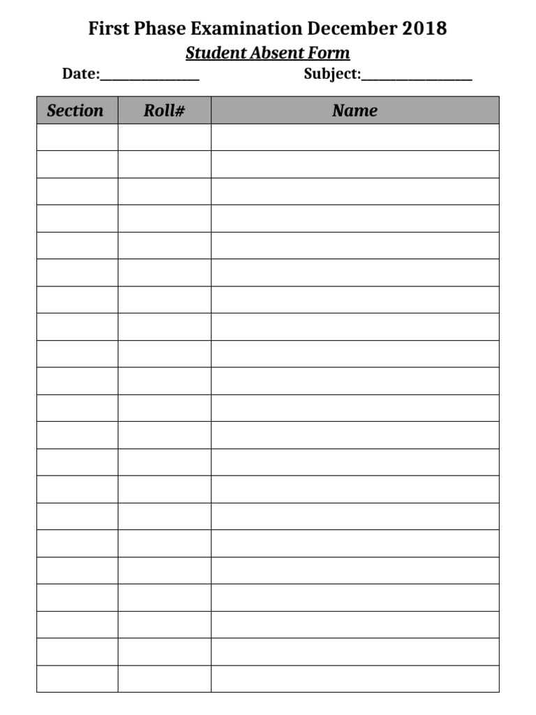 Absent Student Form 2018 | PDF