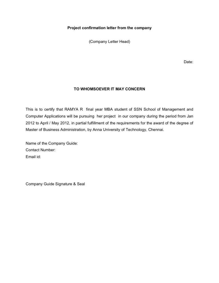 Project Confirmation Letter | PDF