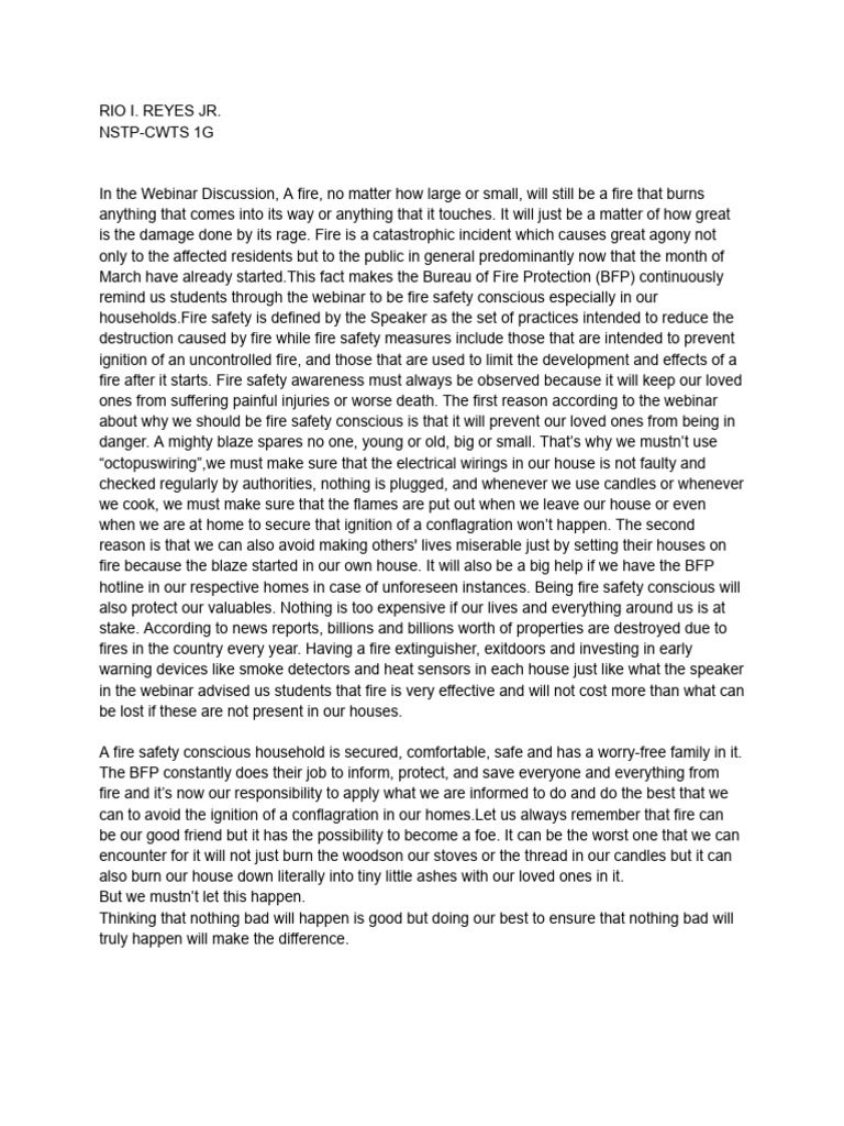 NSTP Assignment | PDF | Fires | Fire Safety