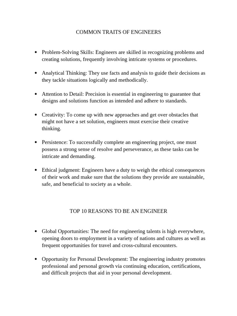 Common Traits of Engineers | PDF | Engineering | Salary