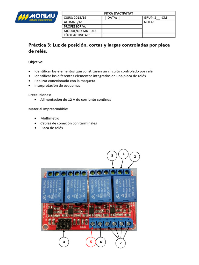 M6 - UF3 - Práctica 3 - Luz de Posición, Cortas y Largas Controladas Por Placa de Relés 2018 ...