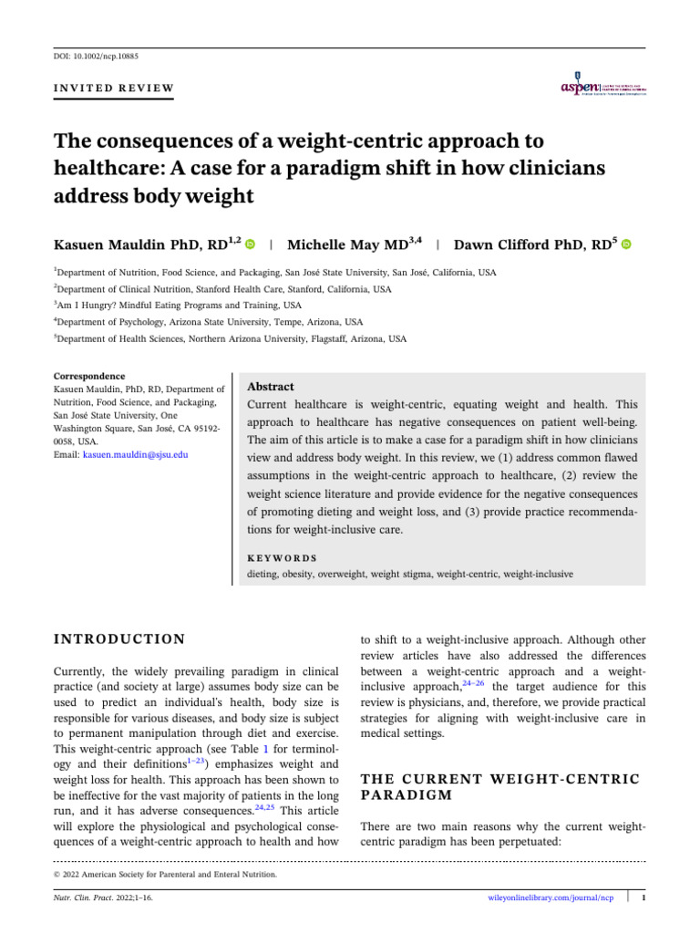 The Consequences of A Weight Centric Approach To Healthcare (Mauldin Et ...
