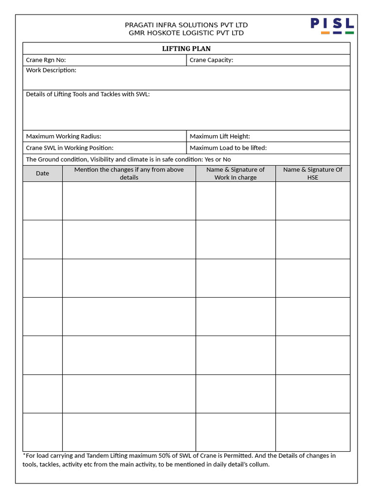 Lifting Plan PISL | PDF