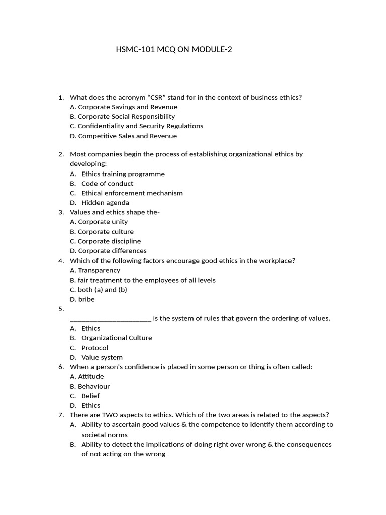 HSMC Sem Q Cse3 | PDF | Corporate Social Responsibility | Business Ethics