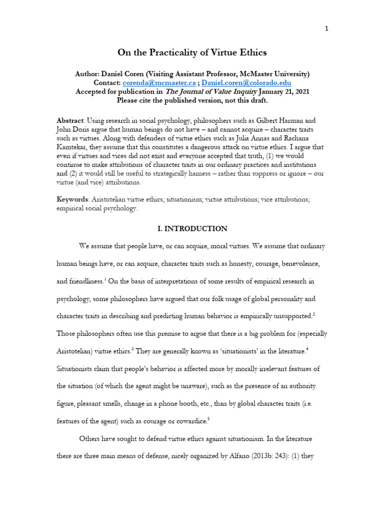 On The Practicality of Virtue Ethics | PDF | Courage | Virtue