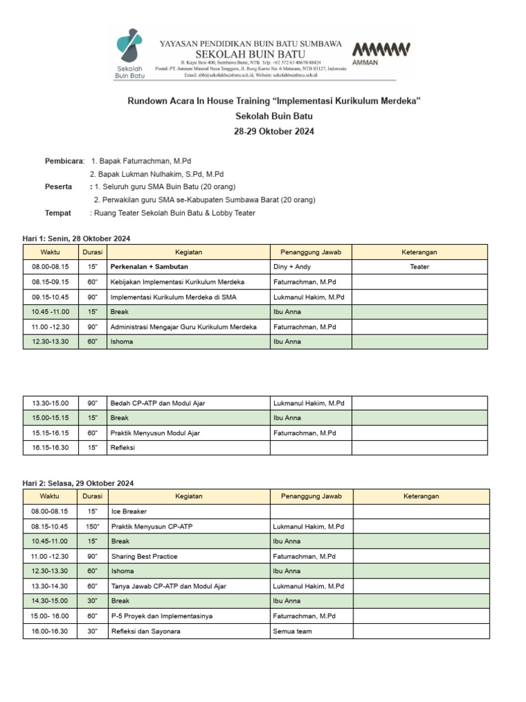 Rundown Kegiatan Kurikulum Merdeka 2024 | PDF