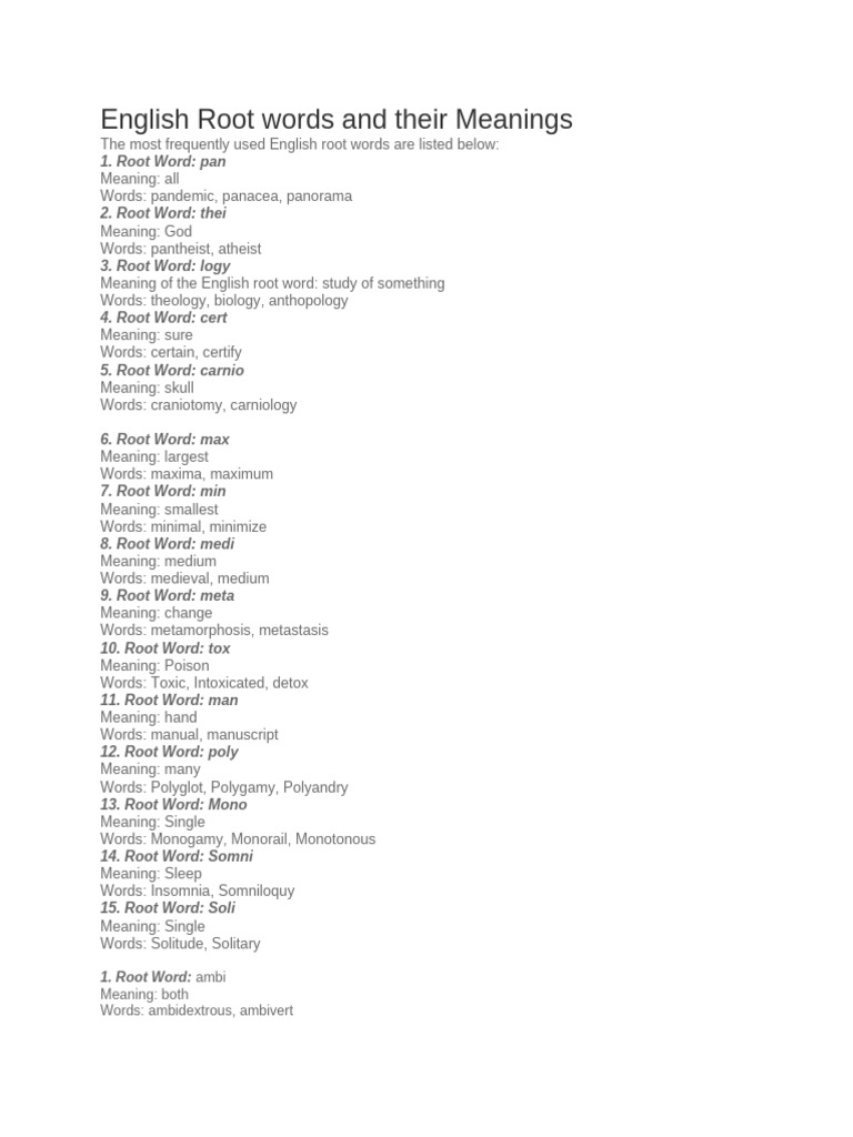 English Root Words and Their Meanings | PDF | Foreign Language Studies