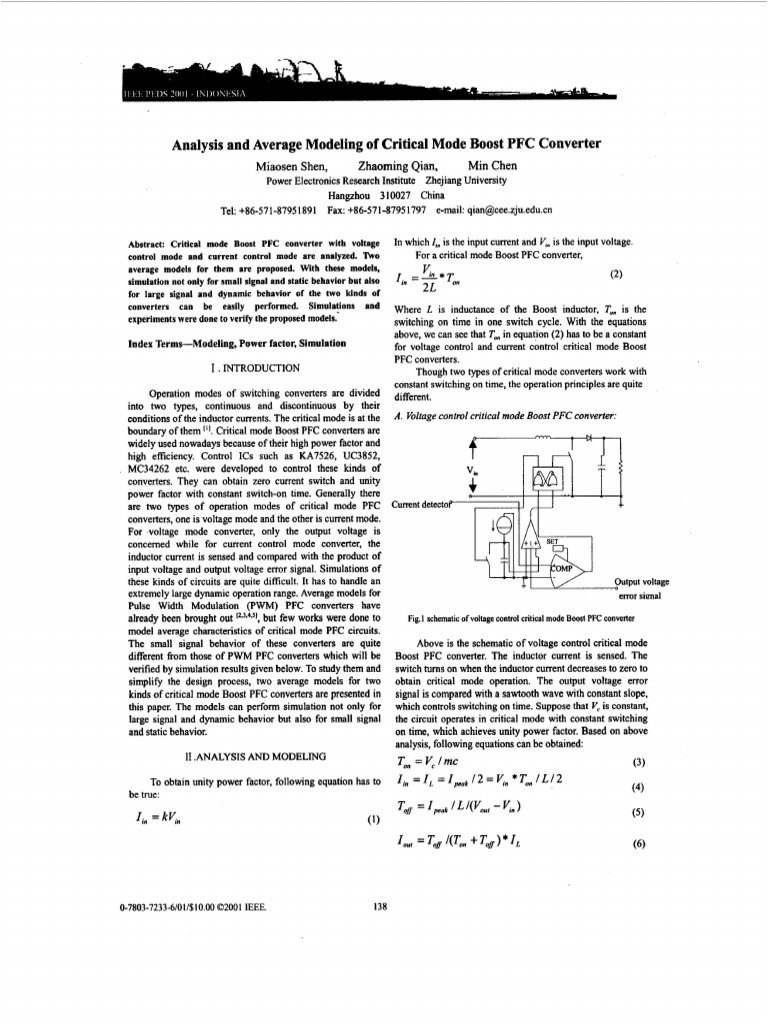 Analysis and Average Modeling of Critical Mode Boost PFC Converter ...