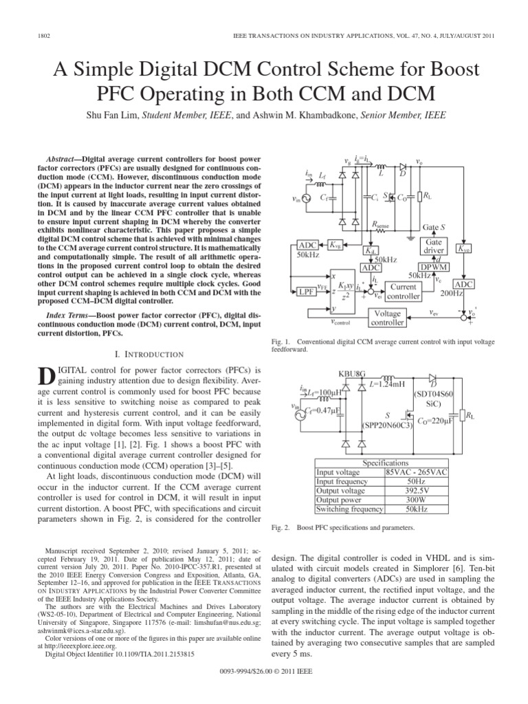 A Simple Digital DCM Control Scheme For Boost PFC Operating in Both CCM and DCM | PDF | Analog ...