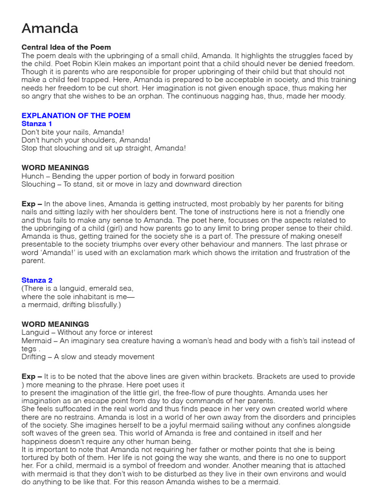 Amanda Notes and Poetic Devices | PDF | Poetry | Rapunzel