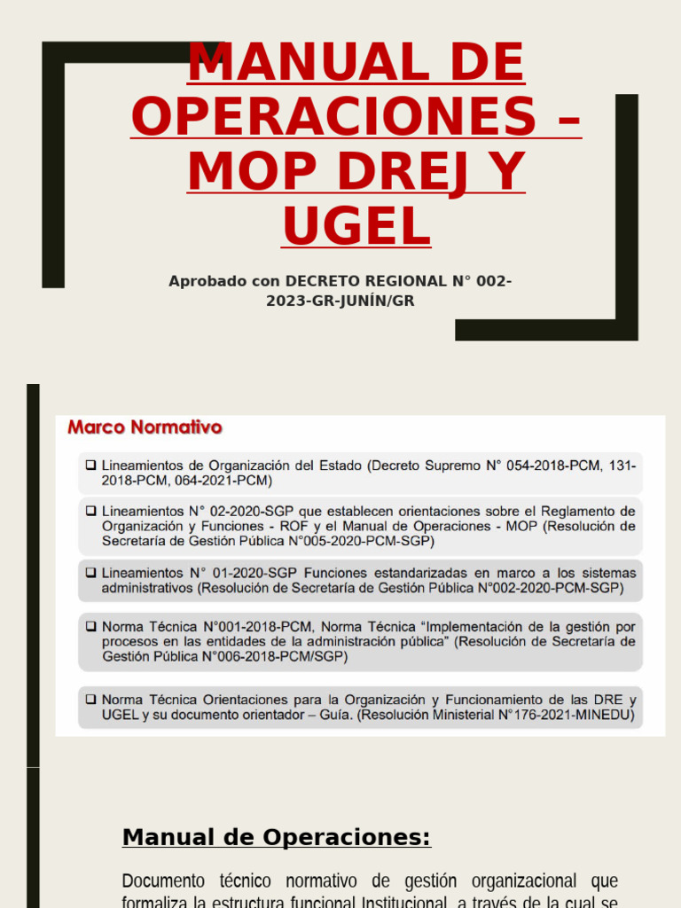Manual de Operaciones - Mop Drej Y Ugel: Aprobado Con DECRETO REGIONAL #002-2023-GR-JUNÍN/GR ...
