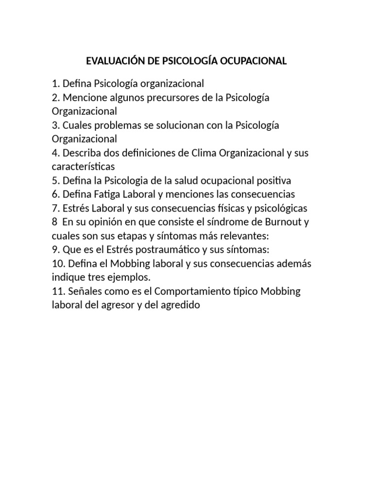 Evaluación en Psicología Ocupacional | PDF