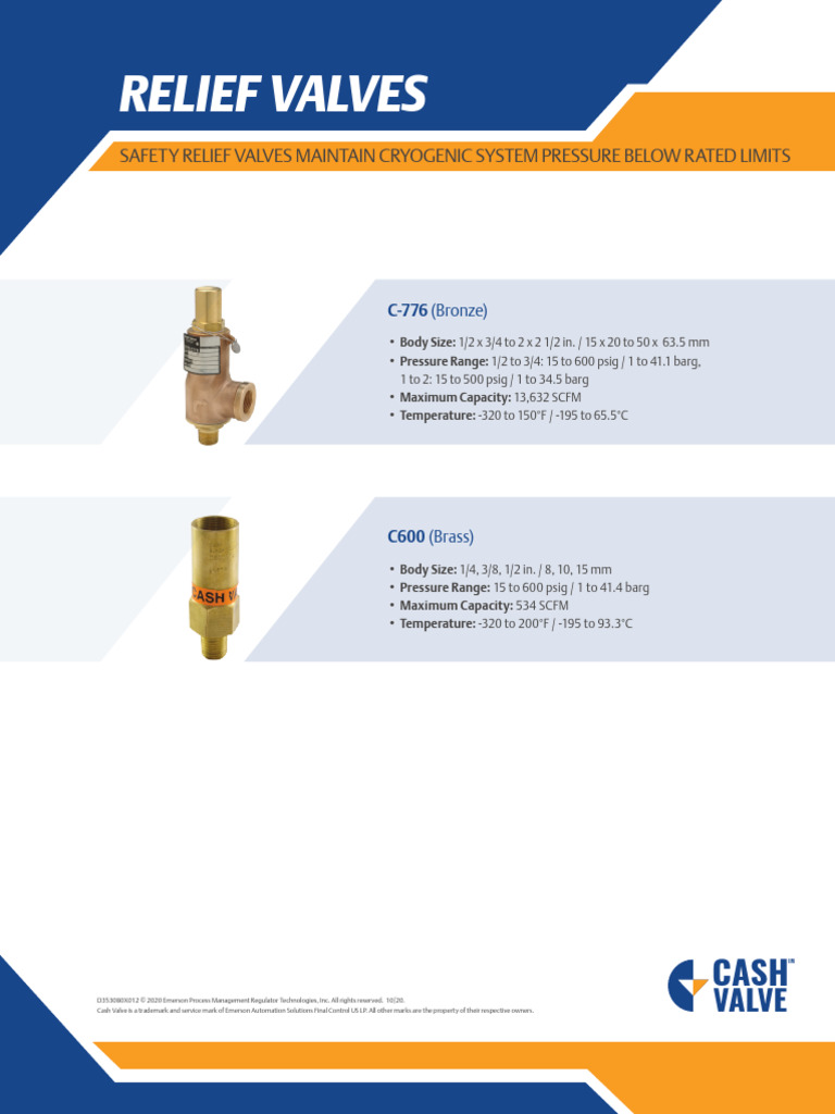 Product Brochure Relief Valves Flier Cash Valve en en 7188058 | PDF