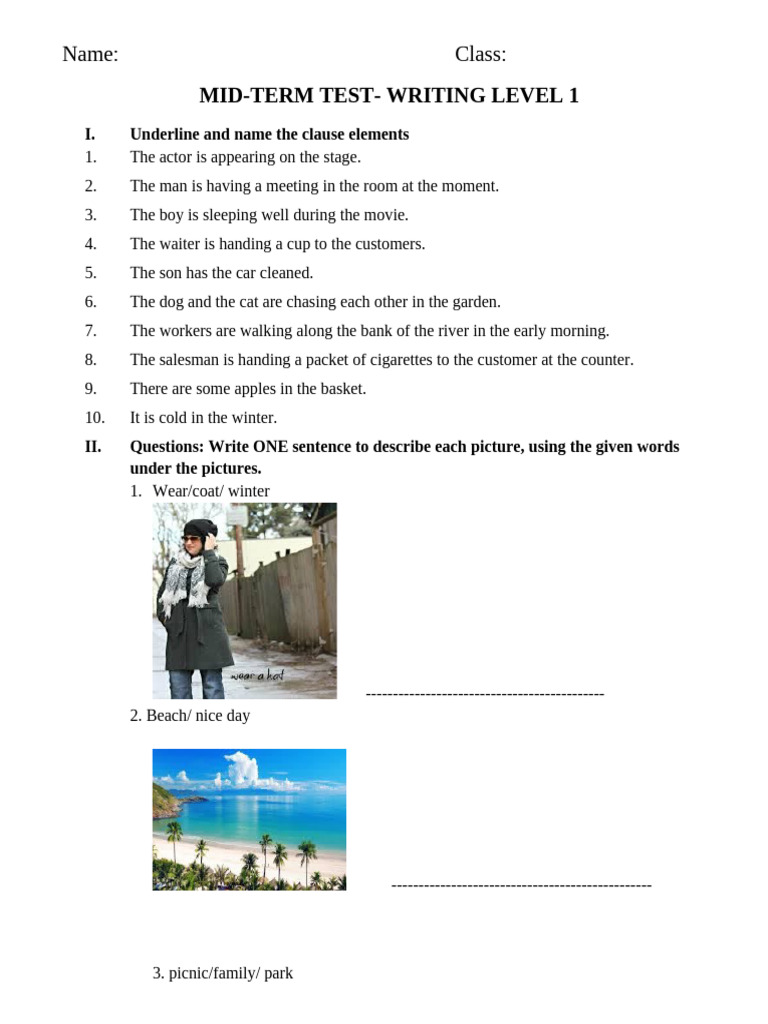 Mid-Term Test-Writing 1 - 1 2 | PDF | Games & Activities | Home & Garden