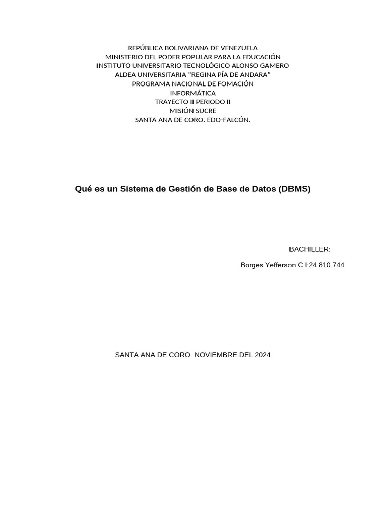 Introducción a los DBMS | PDF | Bases de datos | No Sql