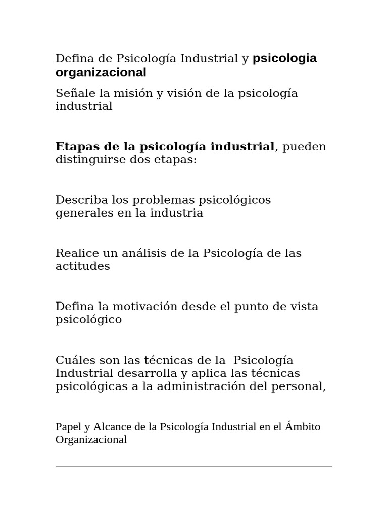 Taller de Psicología Industrial y Psicologia Organizacional | PDF ...