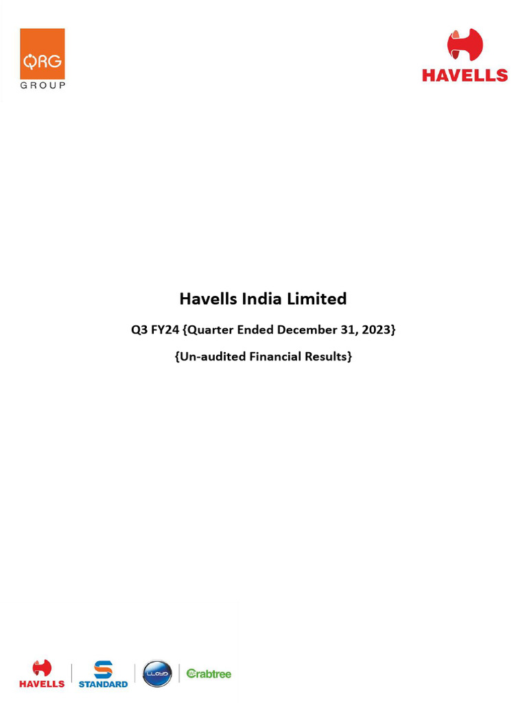 Havells Q3 FY24 Financial Results Summary | PDF | Equity (Finance ...