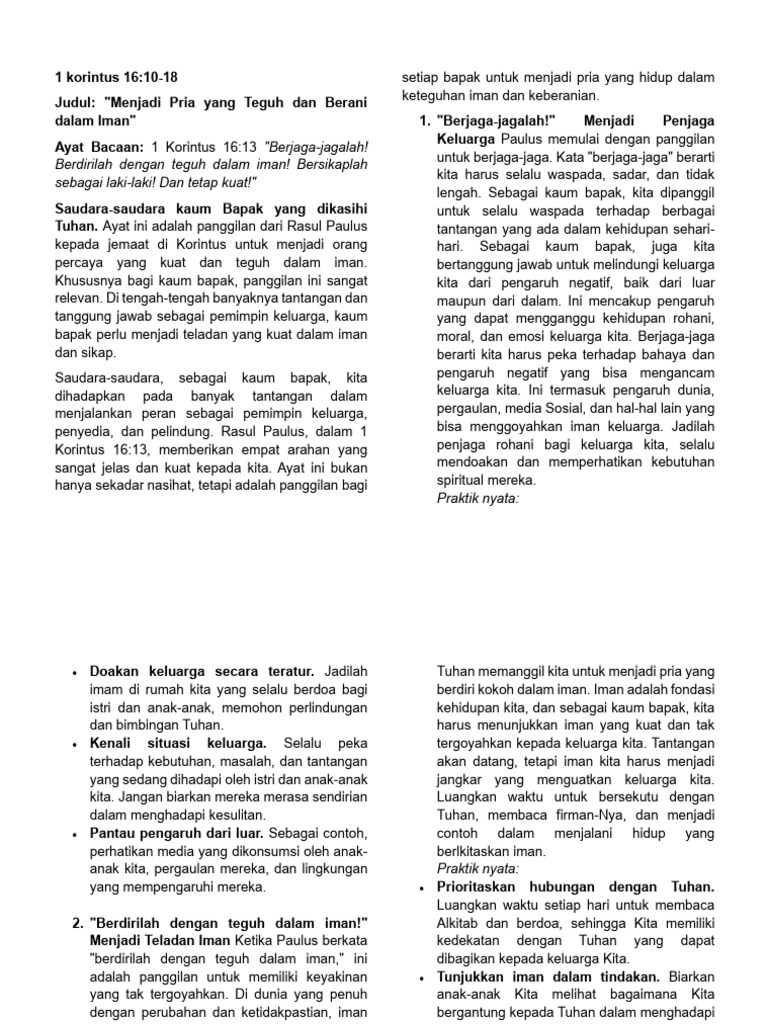 Khotbah PKB 1 Korintus 16 | PDF | Pengembangan Diri