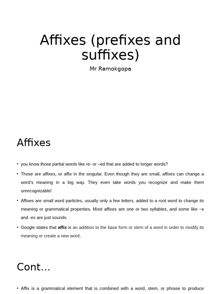 Affixes (Prefixes and Suffixes) | PDF | Word | Adjective