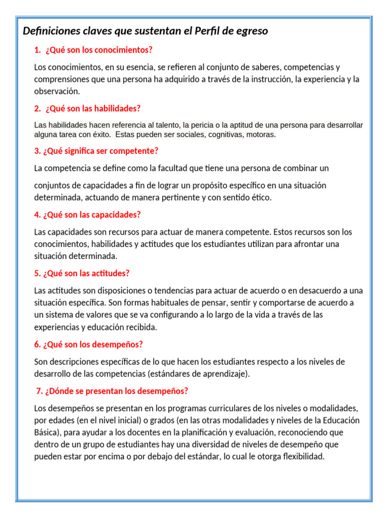 Definiciones Claves Que Sustentan El Perfil de Egreso - Autor Kevin ...